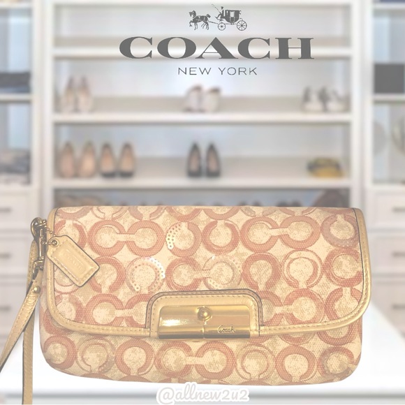Coach | Bags | Coach Signature C Monogram Pink Cream Sequin Signature ...